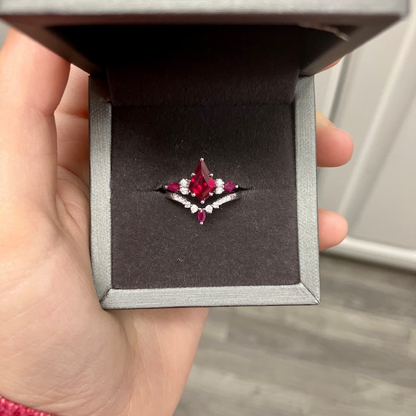 Kite Cut Red Ruby Engagement Ring Art Deco Rose Gold Moissanite Ring ...
