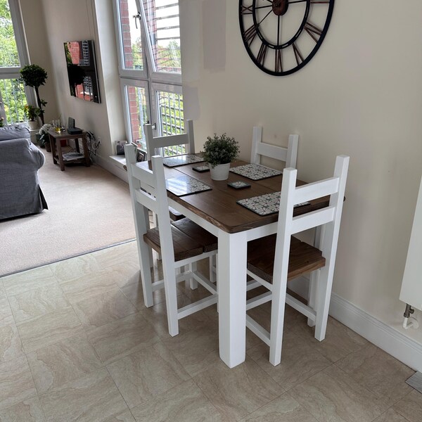 Rustic, Farmhouse Dining Table and 4 Chairs 800 X800 in White Cream or ...