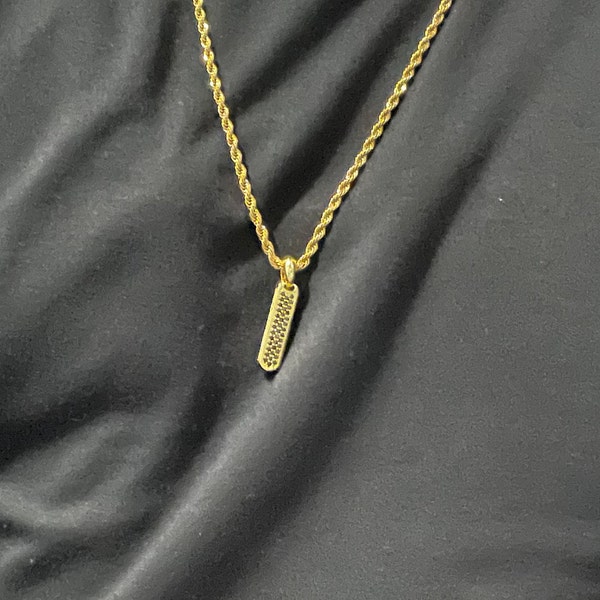 Men's Diamond Vertical Bar Pendant - Gold on Emerald Pavé Gemstones - Etsy