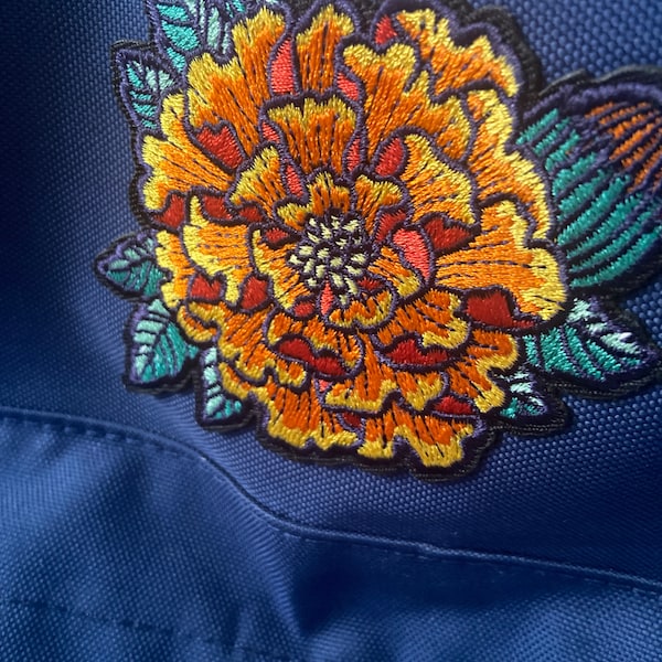 Marigold Embroidered Patch - Flower Iron on Patch - 3x3 - Floral ...