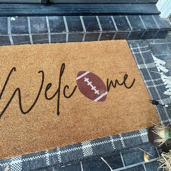 Welcome Football Doormat, Welcome Mat, Football Doormat, Fall Doormat ...