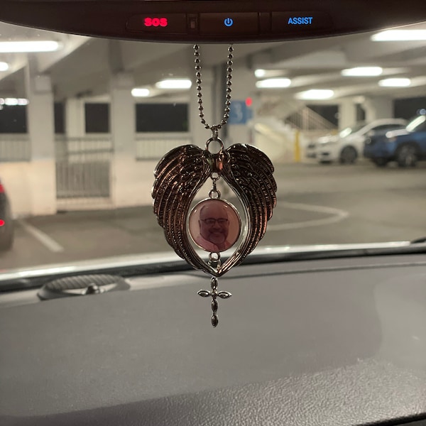 Angel Wing Car Rear View Mirror Photo Memorial Charm, Choose Your Quote ...
