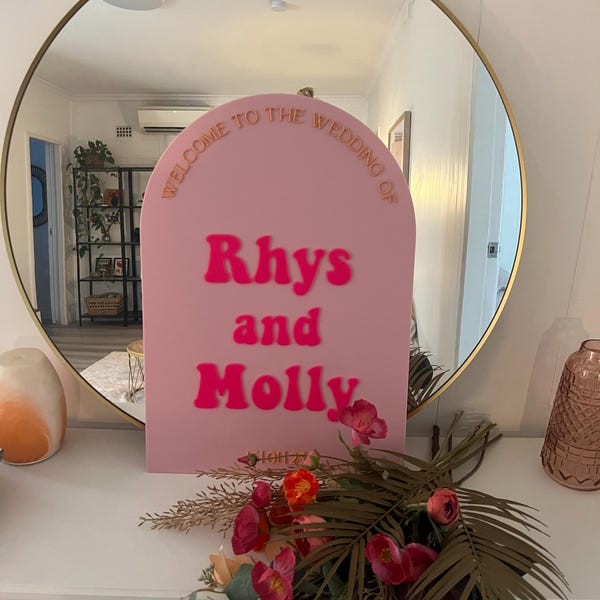 Wavy Whimsical Design Welcome Sign Semi Custom Acrylic Signage Wedding ...