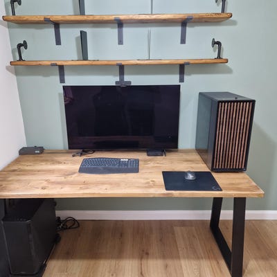 Reclaimed Curved Desk With Trapezium Legs and Cabling Holes - Etsy