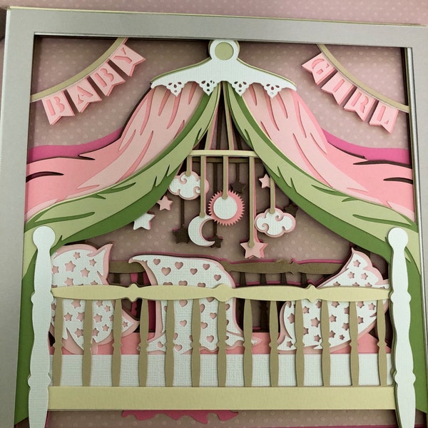 3D Baby Girl Crib Shadow Box SVG, Cute Baby 3d Svg, Baby Shower Decor ...