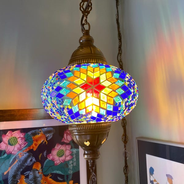 Turkish Ceiling Lighting, Turkish Pendant Lamp, 3 Globe Mosaic Hanging ...