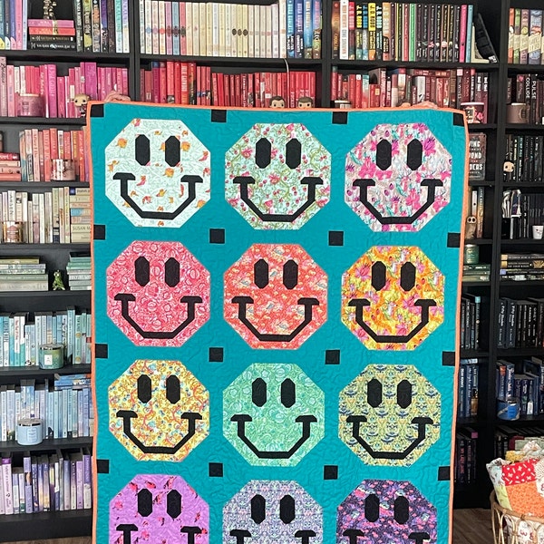 Smiley Face Quilt Pattern: Retro Fat Quarter Design (PDF Pattern) - Etsy