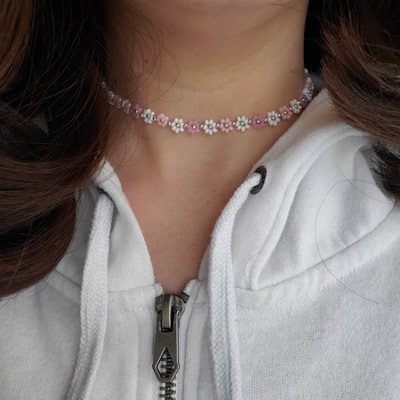 Colorful Pearl Beaded Necklace Flower Bead Necklace for Women Daisy ...