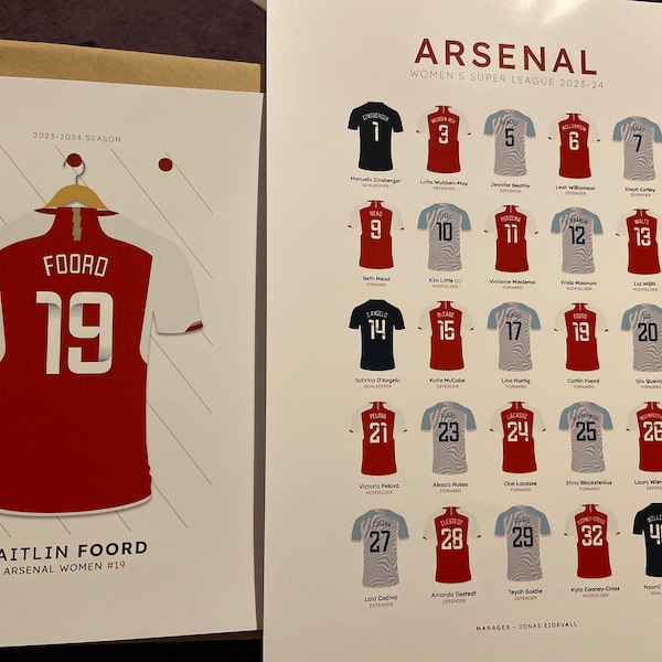 Arsenal Women's Super League 2023-24 Squad Print - Shirt Poster Art ...