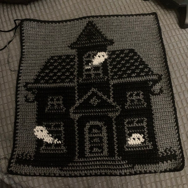 Haunted House Tapestry Crochet Pattern / Wall Art / Instant Download ...