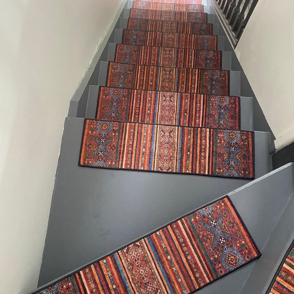 Floral Stair Treads Carpet, White Flower Stair Runner Rug, Non-slip ...