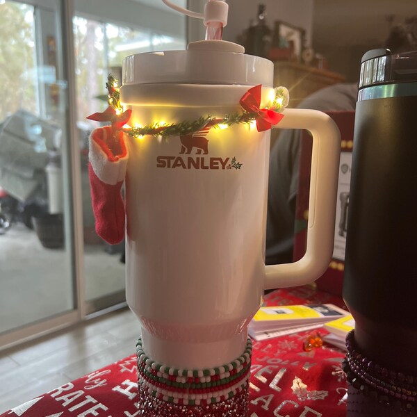 Barbie Cup Bow Handle Charm for Stanley Hot Pink Peach Ribbon and Pom ...