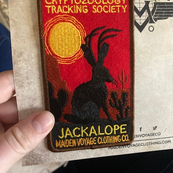 Jackalope Patch Cryptozoology Tracking Society Animal Badge Rabbit Jackrabbit Desert Sun Cacti ...