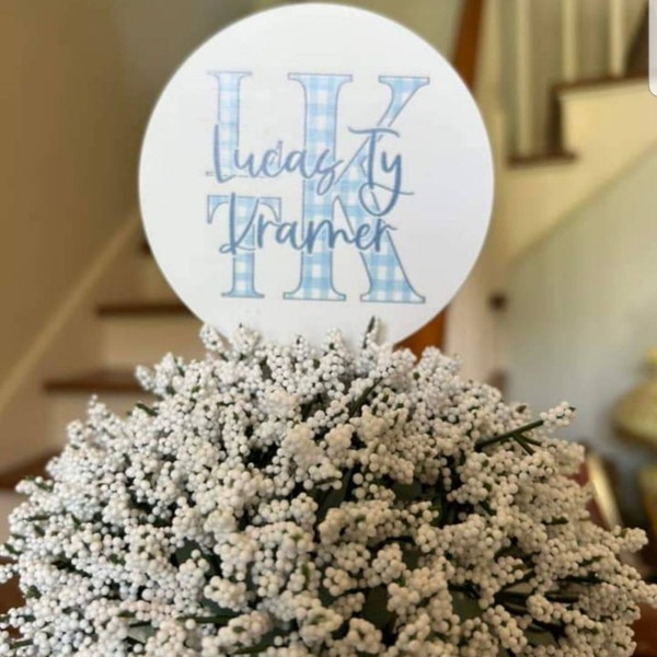 Gingham Cake Topper Monogram Wooden Cake Topper Pattern Gingham ...