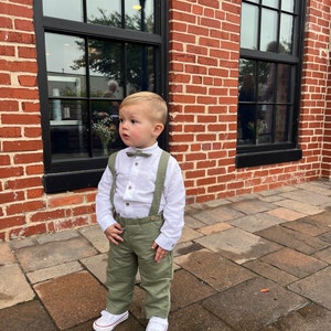 Smoke Green Ring Bearer Outfit, Boys Linen Pants With Suspenders, Page ...
