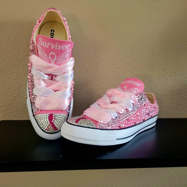 Survivor (breast Cancer Awareness) Bling Converse-bling Sneakers - Etsy