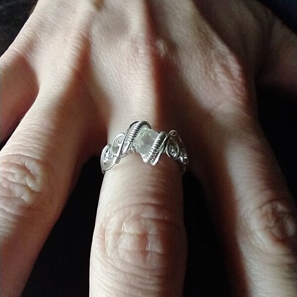 Moonstone Sterling Silver Wire Ring. Wire Wrapped Ring, Fantasy Ring ...