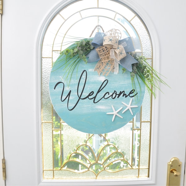 Welcome Coastal Beach Door Hanger | Personalized Beach Front Door Decor ...
