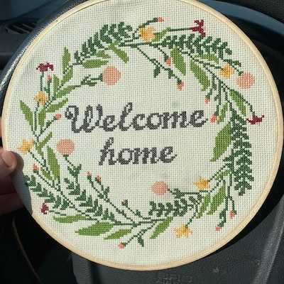 Welcome Home Cross Stitch Pattern, Modern Cross Stitch, Floral Flower ...
