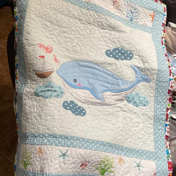 Sea Life Quilt Handmade Baby Quilt Whale Blanket Toddler Boy Quilt Blue ...