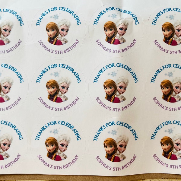 Frozen Party Favor Stickers, Set of 12, Personalized Thank You, 2 ...