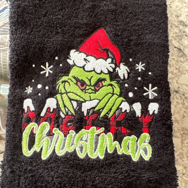 Grinch Christmas Hand Towel or Bath Towel, Embroidered Towels, Bathroom ...