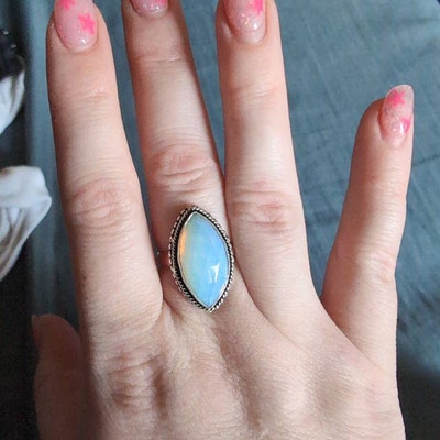 Natural Raw Emerald Ring, Sterling Silver Ring, Crescent Moon Ring ...