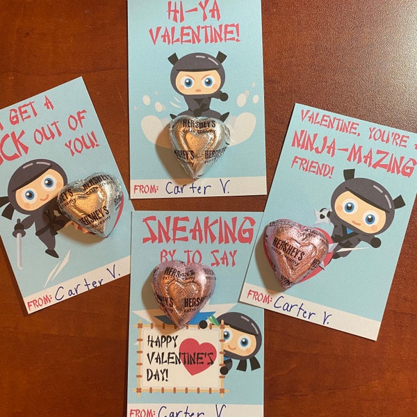 PRINTABLE Ninja Valentine Cards - Set of 4 | Instant Download | Hi-ya ...