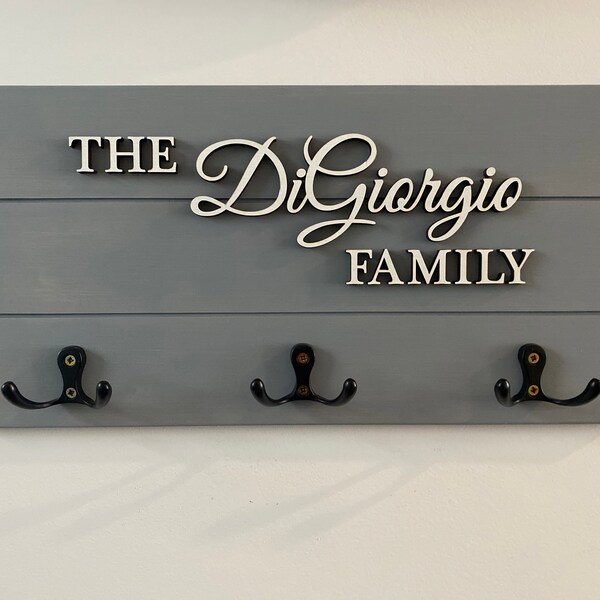 Last Name Key Holder for Wall, Personalized Family Name Sign Key Holder ...