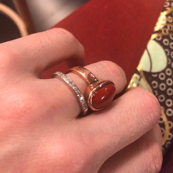 Natural Red Coral Cylindrical Shape (moonga) Gemstone Copper Ring | 3ct ...