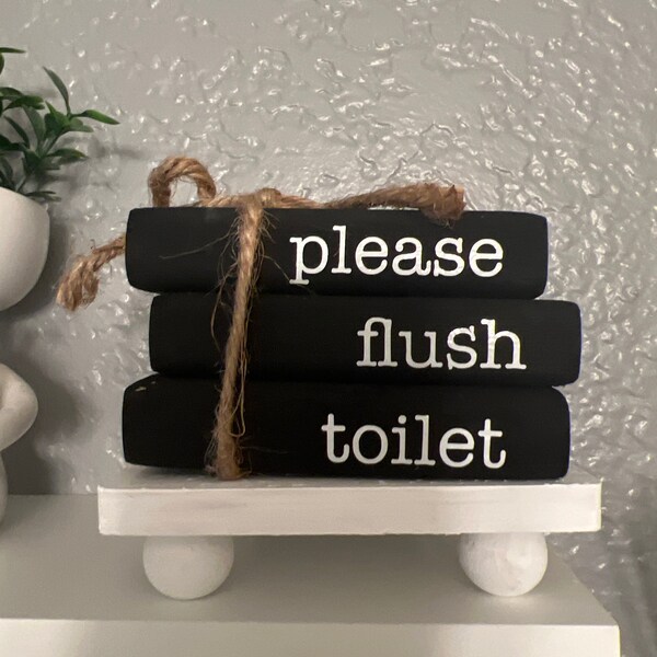 Please Flush Toilet Farmhouse Bathroom Wooden Mini Book Stack Tiered ...