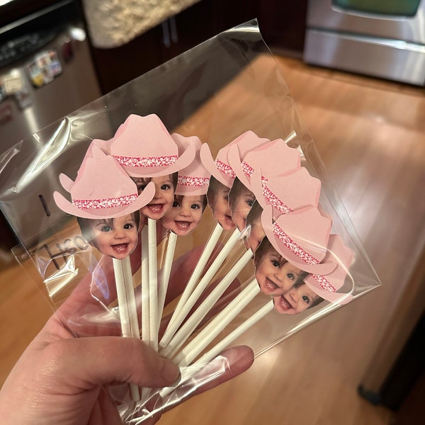 Rodeo Cupcake Toppers With Photo and Pink Cowgirl Hat, Face Cupcake ...