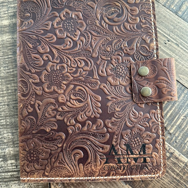 Personalized Leather Padfolio: Floral Embossed Business Portfolio - Etsy