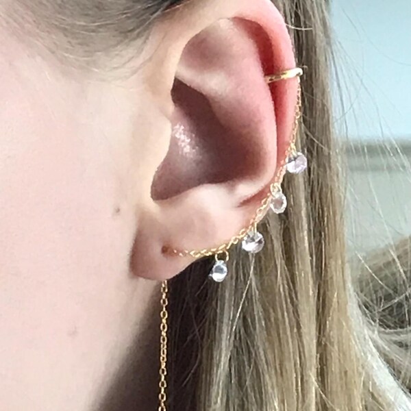Threader Earring With Ear Cuff and 4 Dangling Cz Stones, Second Earring ...