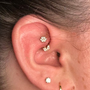 9K &14K Solid Gold Flower Sparkle Curved Barbell/16g Rook Earring ...