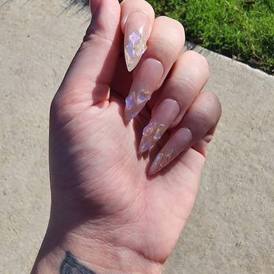 MIDORI Gold Floral Nail Art Press on Nails Jade Magnetic Nails 3D Gel ...