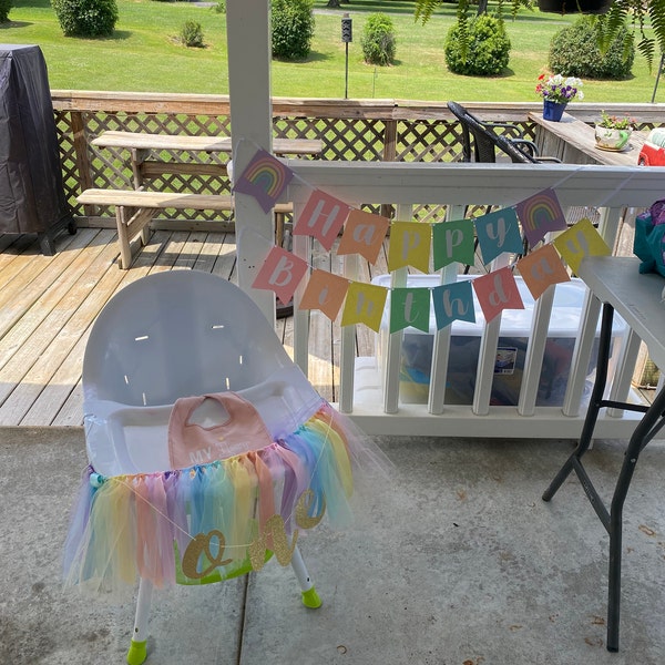 Boho Rainbow - Boho Happy Birthday Banner - Pastel Rainbow - Pastel ...