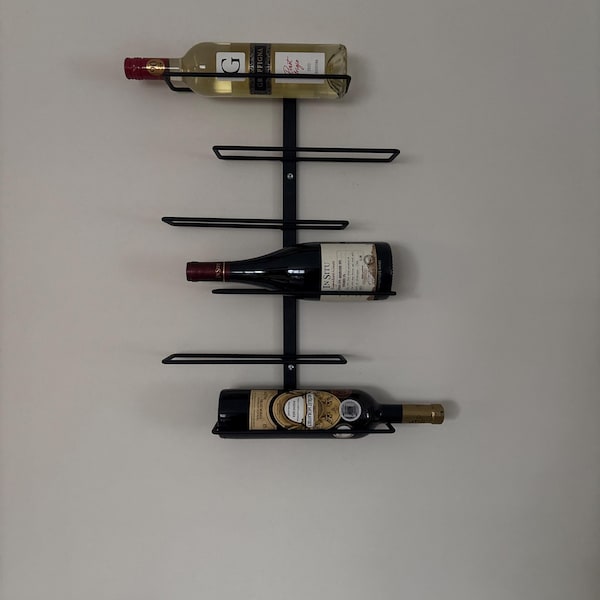 Modern Metal Wine Rack – 6 Bottle Wall Mounted Storage – Minimal Black ...