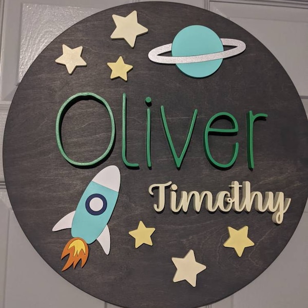 Space Name Sign, Space Wall Art, Nursery Name Sign, Outer Space Decor ...