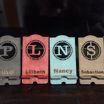 Personalized Monogram Wood Cell Phone Stand Custom With Name - Etsy
