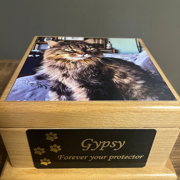 Memorial Pet Urn, Wooden Cat Cremation Urn With Custom Engraving - Etsy