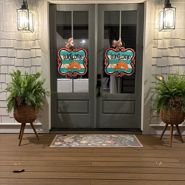 The Cutest Welcome Shrimp Door Hanger! 24" X 23", Beach Welcome Door ...