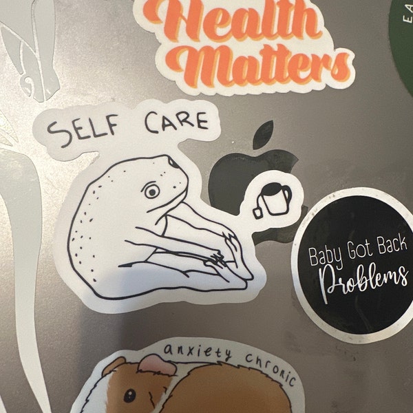 Funny Frog Self Care Sticker, Funny Frog Self Care Retro Sticker, Funny ...