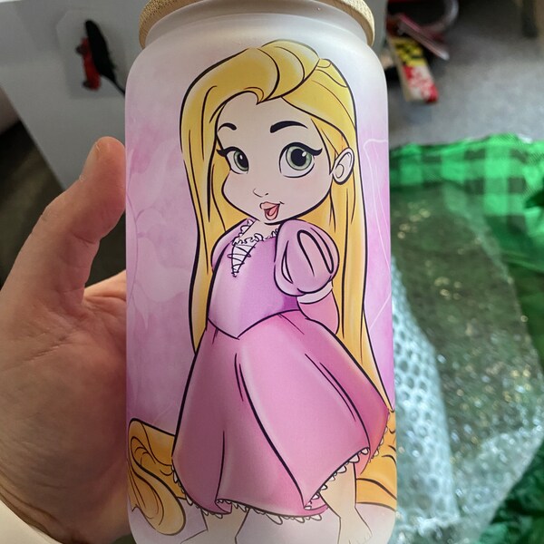 Rapunzel Frosted Glass Can, Princess Glass Can, Custom Glass Can - Etsy