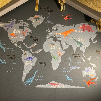 Dinosaur World Map Wall Sticker / World Map Wall Decal / Map - Etsy