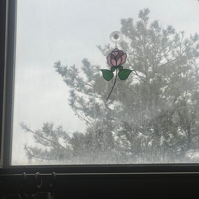 Rose Suncatcher/ 4 X 7 Stained Glass Rose/choose Red or Pink Rose ...