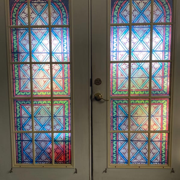 Custom Size Stained Glass Privacy Window Panel Elegant Blue and White ...