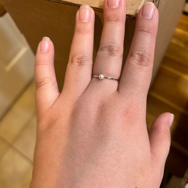 14K Solid Gold Pearl Ring, Real Natural Freshwater Pearl Ring, Minimalist Pearl Statement Ring ...