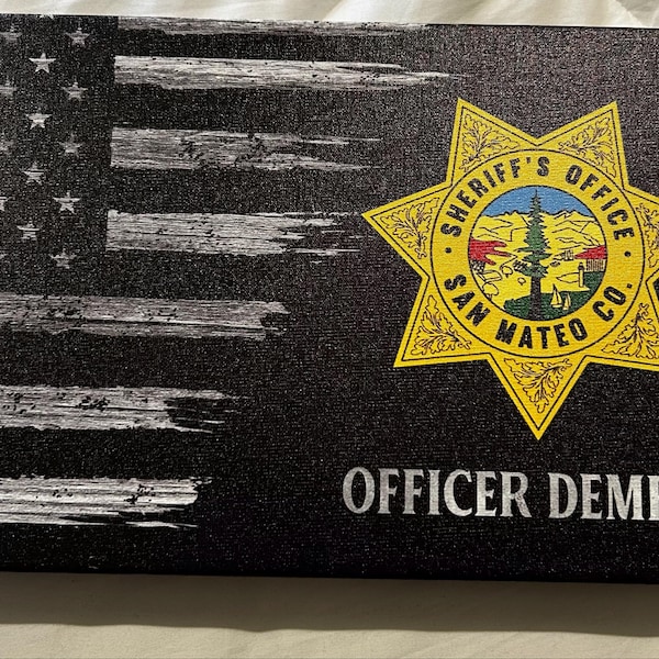 Half Flag Correctional Officer Badge Personalized Canvas, Custom Thin ...