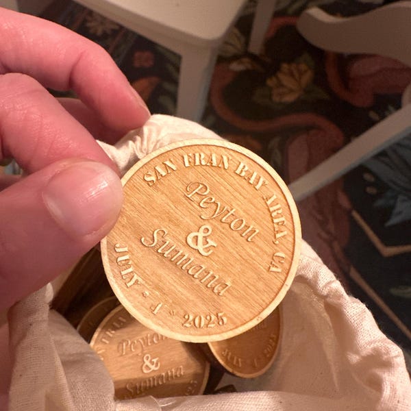 Custom 2-side Engraved White Wood Tokens, Wooden Nickel, Wedding Token ...